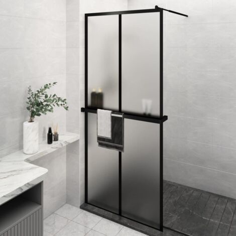 Walk-in Shower Wall，Walk in Shower Door with Shelf Black 100x195 cm ESG ...