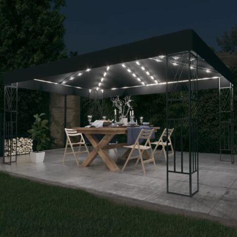 Gazebo，Pavilion with LED String Lights 3x4 m Anthracite Fabric CFW17191