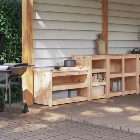 Storage Cabinet，Outdoor Kitchen Cabinets 2 pcs Solid Wood Pine CFW84931