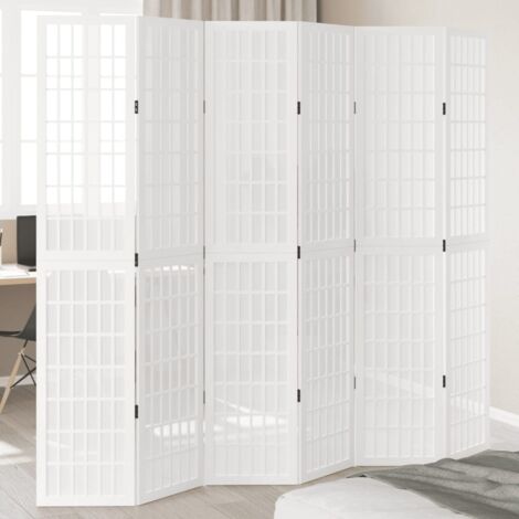 Room Divider，Partitio，Separator 6 Panels White Solid Wood Paulownia ...