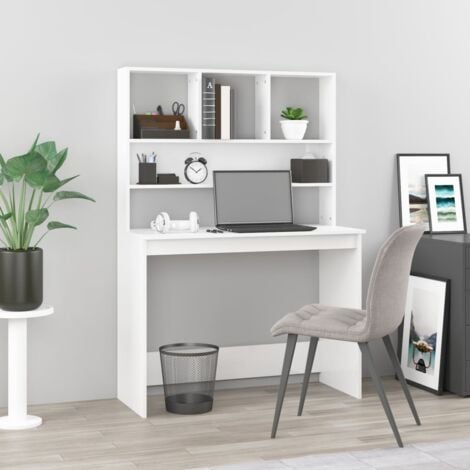Desk Writing Desk with Shelves High Gloss White 102x45x148 cm Engineered Wood CFW60245