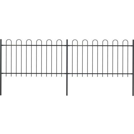 Garden Fence，Boundary Fence with Hoop Top Steel 3.4x1 m Black VSVS540832