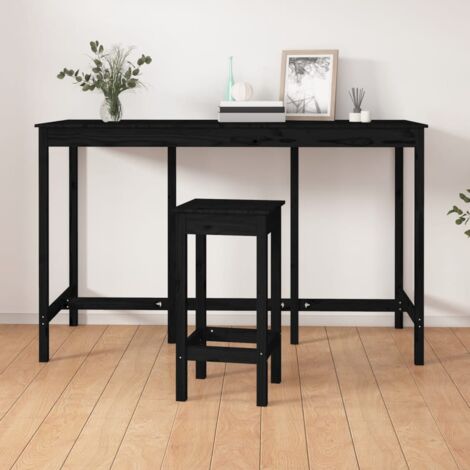 Bar Table，Bistro Table Black 180x80x110 cm Solid Wood Pine VSVS345305