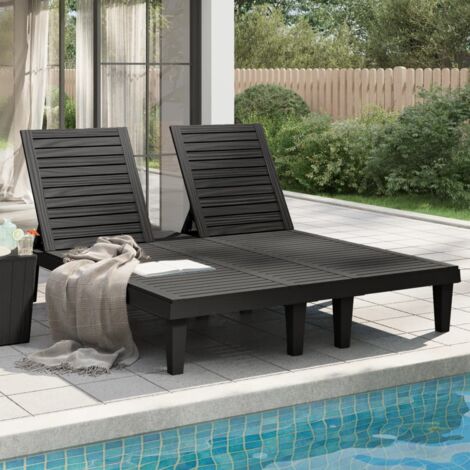 Double Sun Lounger，Lounge Chairs Black 155x138x83 cm Polypropylene ...