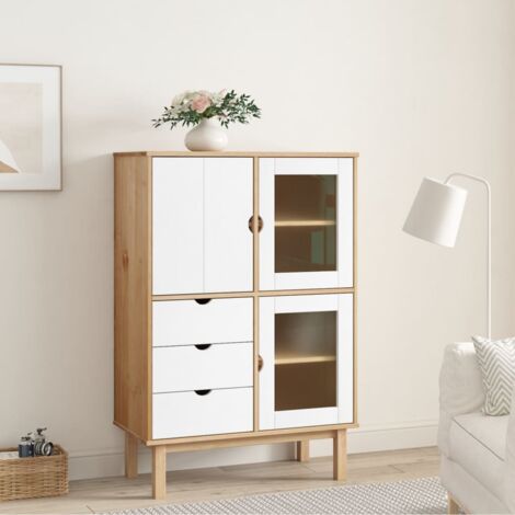 Sideboard Cupboar Buffet Highboard OTTA Brown and White 85x43x125 cm Solid Wood Pine VSVS48605