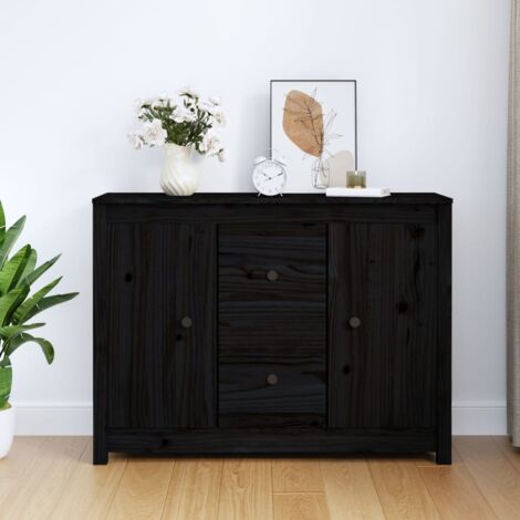 Sideboard Cupboar Buffet Kitchen Storage Cabinet Black 100x35x74 cm Solid Wood Pine VSVS68017