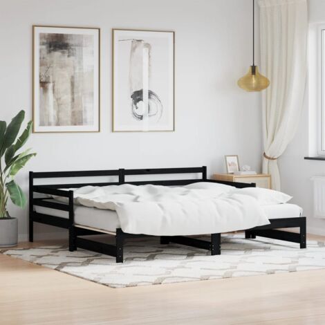 Single Bed，Adult bed，Daybed with Trundle Black 80x200 cm Solid Wood ...