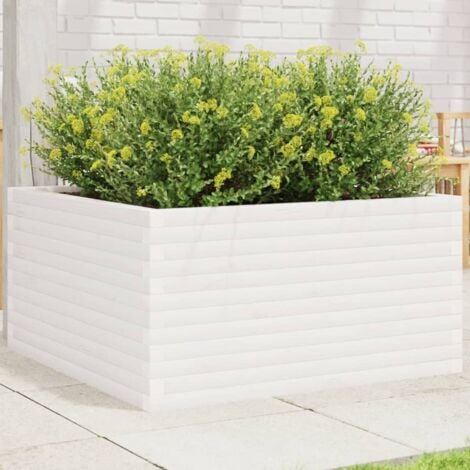 Garden Planter，Plant pot，Flower box White 90x90x46 cm Solid Wood Pine ...