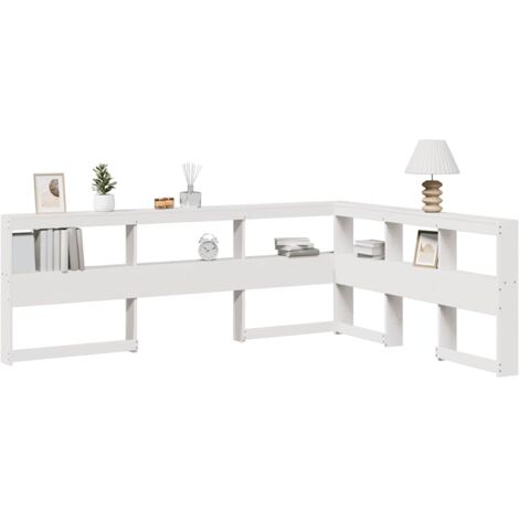 Bookcase Headboard，Bedhead L-Shaped White 135 cm Solid Wood Pine VSVS671424