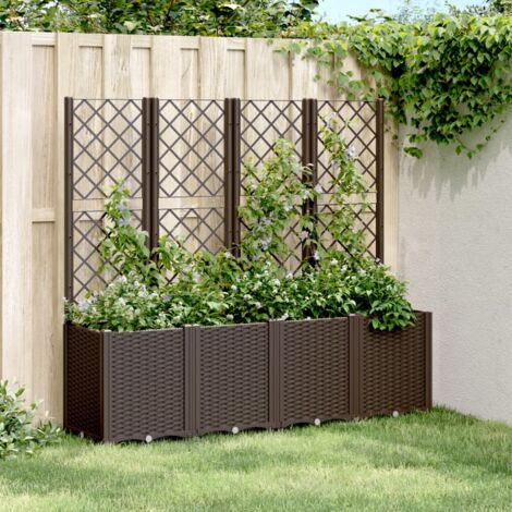 Garden Planter，Plant pot，Flower box with Trellis Brown 160x40x140 cm PP ...