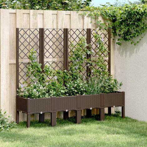 Garden Planter，Plant pot，Flower box with Trellis Brown 160x40x142 cm PP ...
