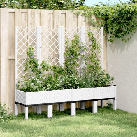 Garden Planter，Plant pot，Flower box with Trellis White 160x40x142 cm PP ...