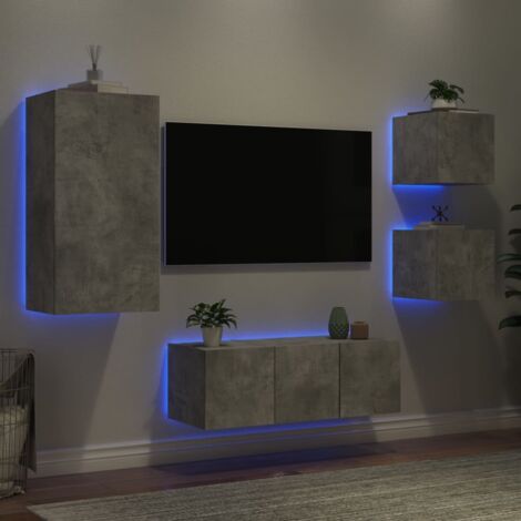 5 Piece TV Wall Units，TV stand，TV Cabinets with LED Concrete Grey ...
