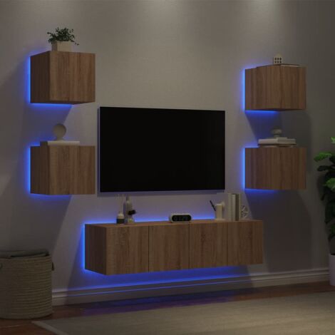 6 Piece TV Wall Units，TV stand，TV Cabinets with LED Sonoma Oak ...