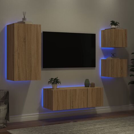 5 Piece TV Wall Units，TV stand，TV Cabinets with LED Sonoma Oak ...