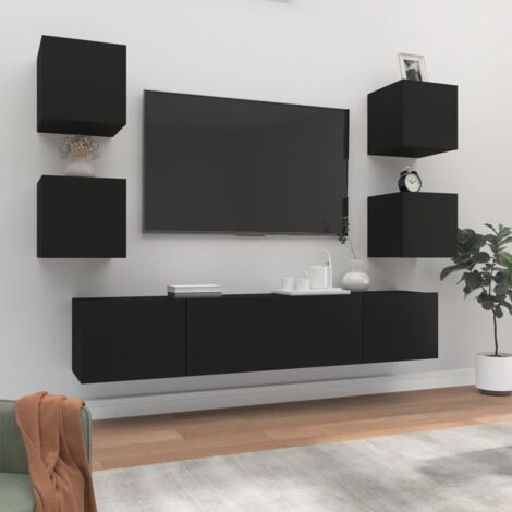 6 Piece TV Cabinet Set，TV stand，TV Unit Cabinet Black Engineered Wood ...