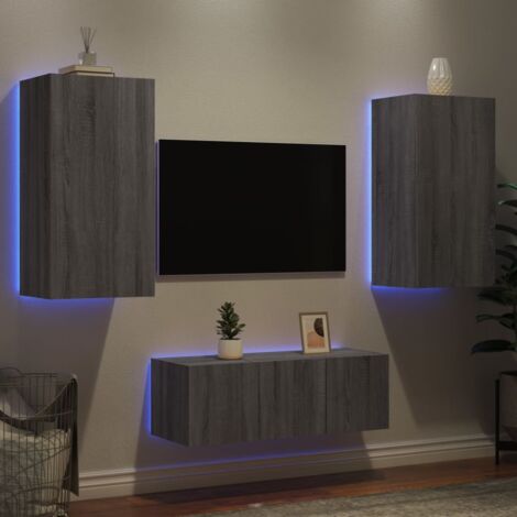 4 Piece TV Wall Units，TV stand，TV Cabinets with LED Grey Sonoma ...