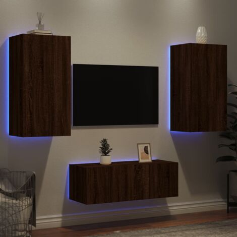 4 Piece TV Wall Units，TV stand，TV Cabinets with LED Brown Oak ...