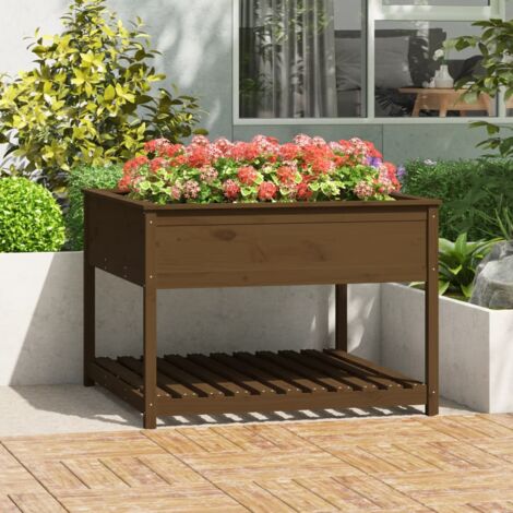 Planter，Plant pot，Flower box with Shelf Honey Brown 111.5x111.5x81 cm ...