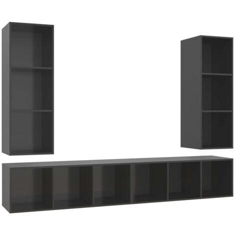 Wall-mounted TV Cabinets 4 pcs，TV stand，TV Unit Cabinet High Gloss Grey ...