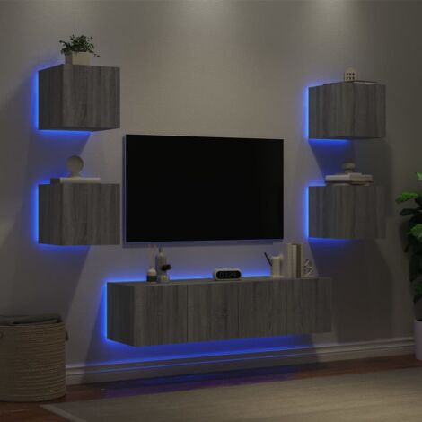 6 Piece TV Wall Units，TV stand，TV Cabinets with LED Grey Sonoma ...
