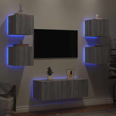 6 Piece TV Wall Units，TV stand，TV Cabinets with LED Grey Sonoma ...