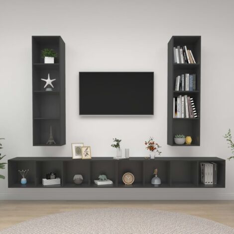 Wall-mounted TV Cabinets 4 pcs，TV stand，TV Unit Cabinet Grey Engineered ...