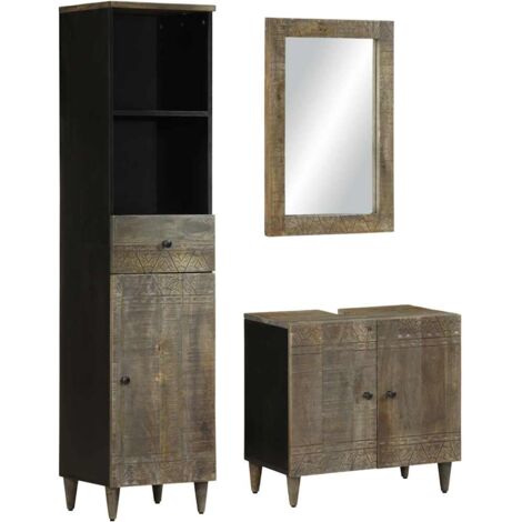 3 Piece Bathroom Furniture Set，Bathroom Cabinet Set Solid Wood Mango ...