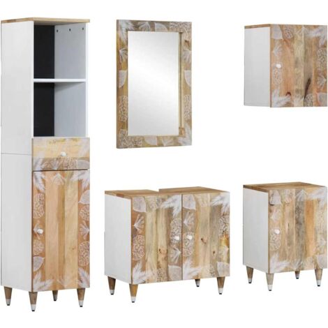5 Piece Bathroom Furniture Set，Bathroom Cabinet Set Solid Wood Mango ...