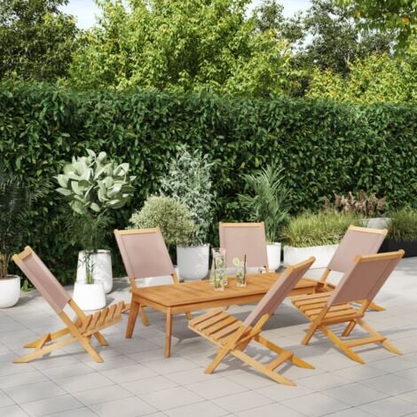 Folding Garden Chairs 6 pcs Outdoor Chair Taupe Fabric and Solid Wood VSVS368560