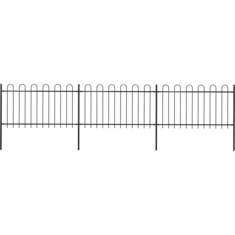 Garden Fence，Outdoor fence with Hoop Top Steel 5.1x1 m Black VSVS948304