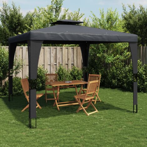 Gazebo，Garden pavilion with Double Roof Anthracite 2.98x2.98 m Steel ...