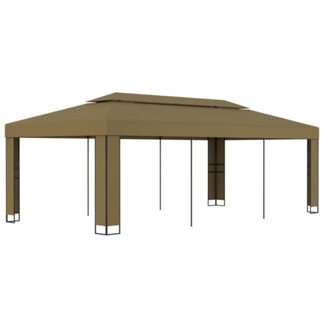 Gazebo，Garden pavilion with Double Roof 3x6 m Taupe 180 g/m² VSVS502282