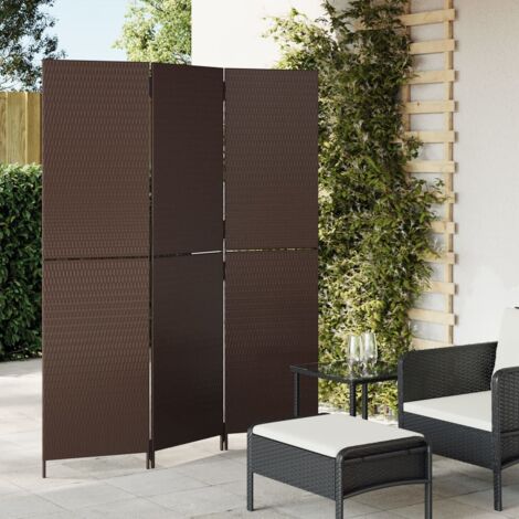 Room Divider，Partitio，Separator 3 Panels Brown Poly Rattan VSVS186518