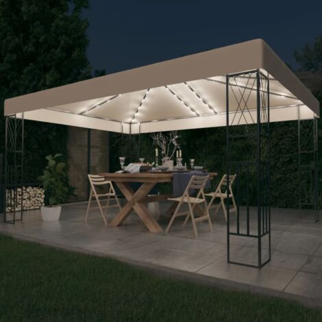 Gazebo，Garden pavilion with LED String Lights 3x4 m Cream Fabric VSVS555821