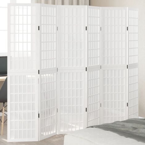 Room Divider，Partitio，Separator 6 Panels White Solid Wood Paulownia ...