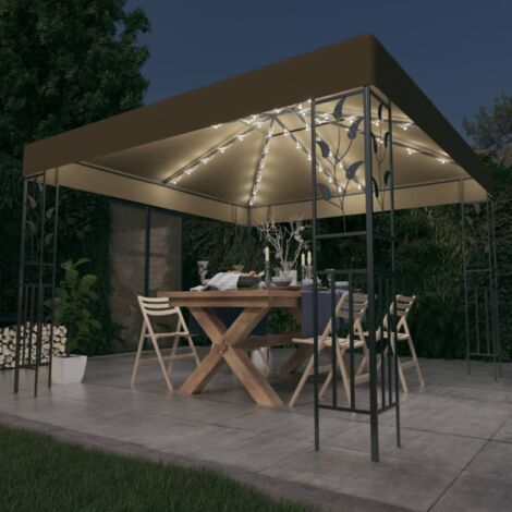 Gazebo，Garden pavilion with LED String Lights 3x3 m Taupe VSVS455330