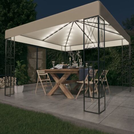 Gazebo，Garden pavilion with LED String Lights 3x3 m Cream Fabric VSVS838015