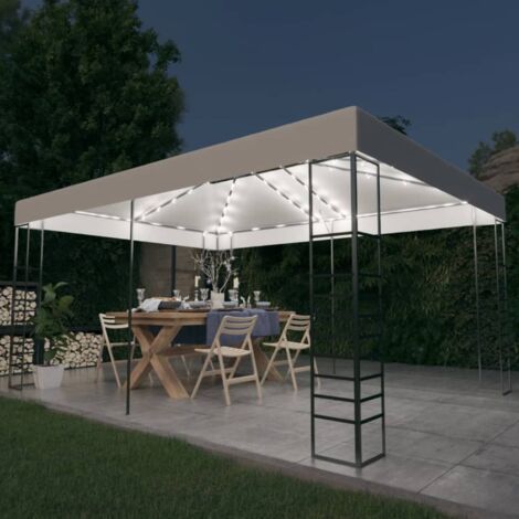 Gazebo，Garden pavilion with LED String Lights 4x3x2.7 m White VSVS167739