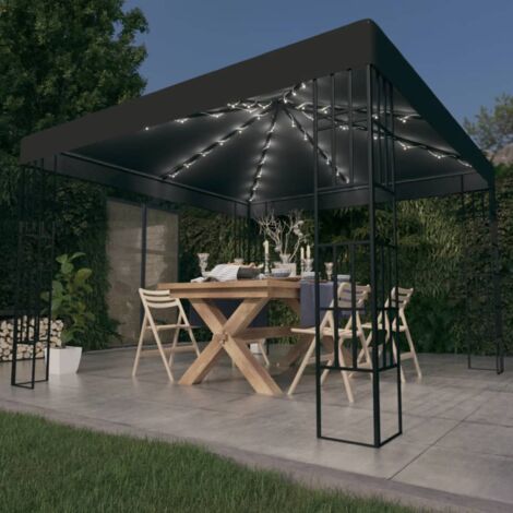 Gazebo，Garden pavilion with LED String Lights 3x3 m Anthracite VSVS435807