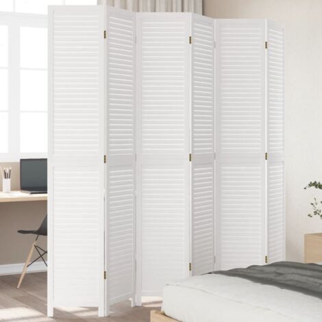 Room Divider，Partitio，Separator 6 Panels White Solid Wood Paulownia ...