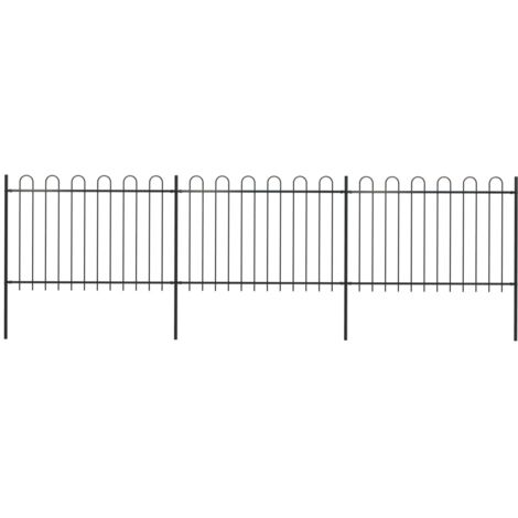 Garden Fence，Outdoor fence with Hoop Top Steel 5.1x1.2 m Black VSVS724545