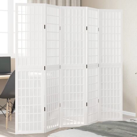 Room Divider，Partitio，Separator 5 Panels White Solid Wood Paulownia ...