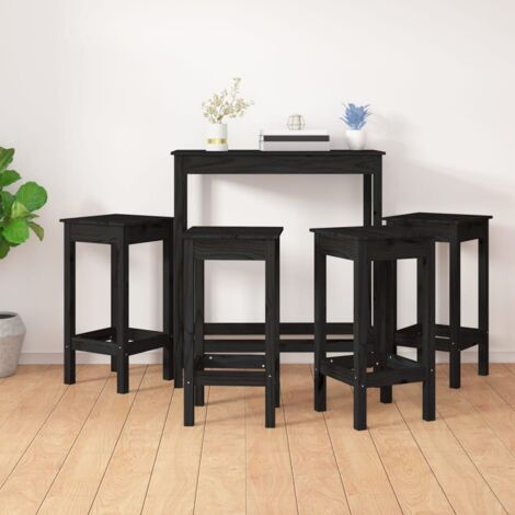5 Piece Bar Set，Bistro Set Black Solid Wood Pine VSVS361630