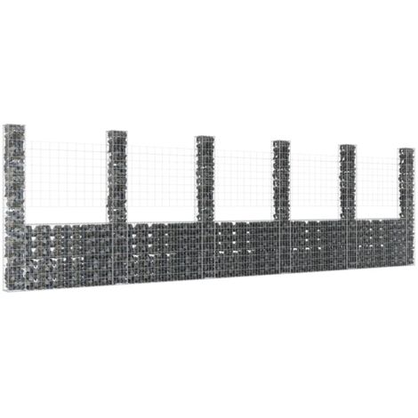 U-shape Gabion Basket，Gabion Wall with 6 Posts Iron 620x20x200 cm ...