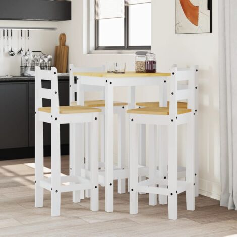 5 Piece Bar Set，Bistro Set White Solid Wood Pine VSVS436857