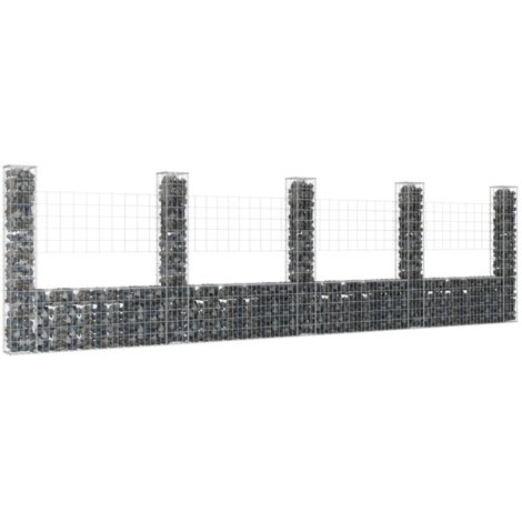U-shape Gabion Basket，Gabion Wall with 5 Posts Iron 500x20x150 cm ...