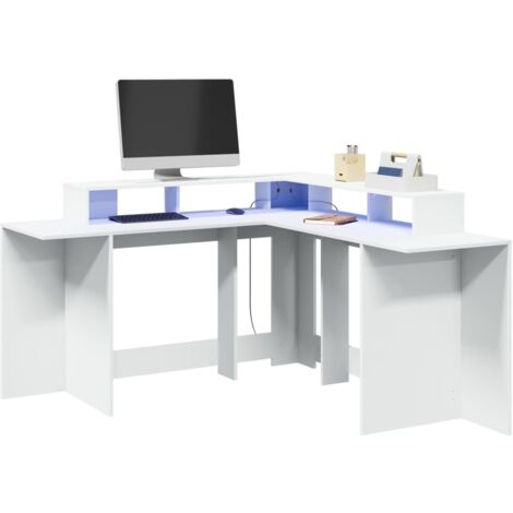 Desk，Table，Workstation with LED Lights White 152x152x91 cm Engineered ...