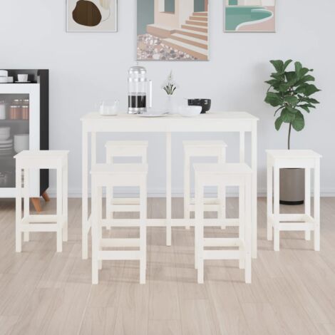 7 Piece Bar Set，Bistro Set White Solid Wood Pine VSVS377307