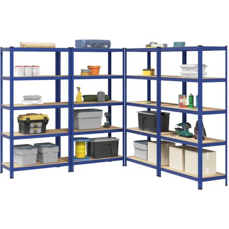 5-Layer Storage Shelves，Racks 4 pcs Blue Steel&Engineered Wood VSVS3719320